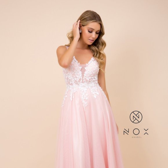Nox | Dresses | New Long Sleeveless Aline Tulle Dress With Vneckline And Cut Out Back Nx G48 ...